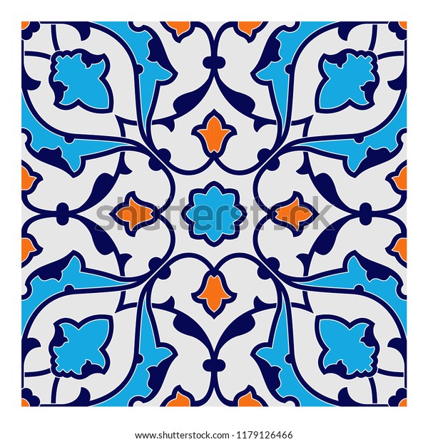 Persian Ancient Tile Vector Blue Orange Stock Vector (Royalty Free ...