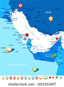 Persian Gulf Map Detailed Vector Illustration Stock Vector (Royalty ...