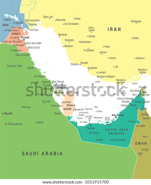 Persian Gulf Map Detailed Vector Illustration Stock Vector (Royalty ...