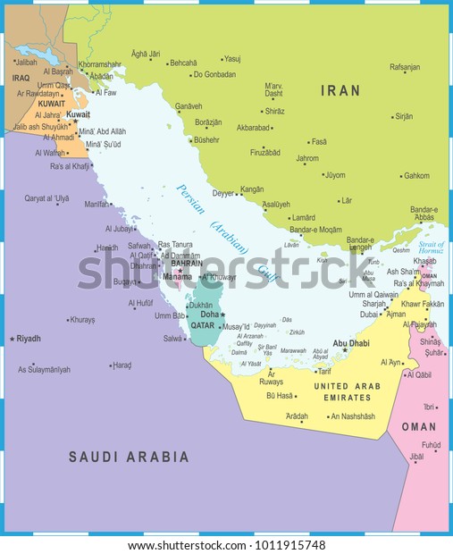Persian Gulf Map Detailed Vector Illustration Stock Vector (Royalty ...