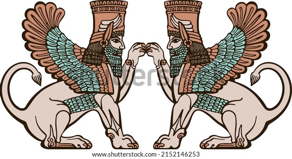 Persian Sphinx Guardian Gates Assyrian Palaces: เวกเตอร์สต็อก (ปลอดค่า ...