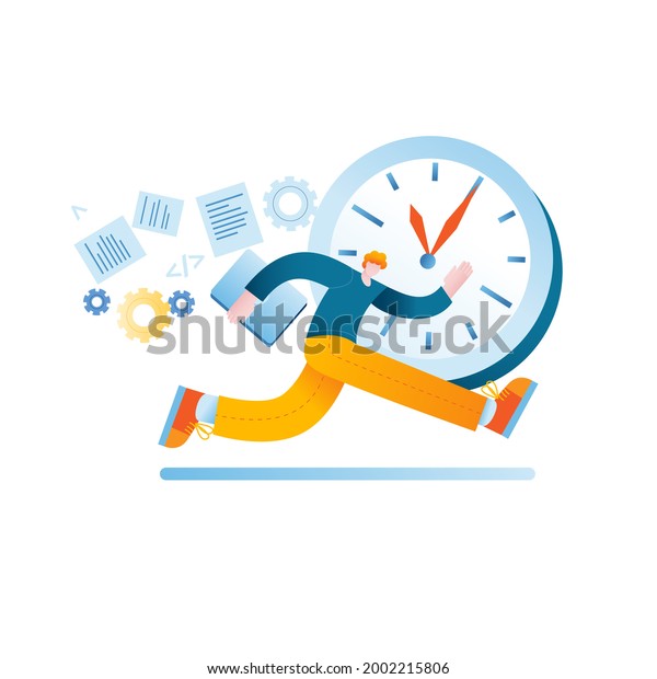 Person Laptop Trying Catch Time Vector Stock Vector (Royalty Free ...