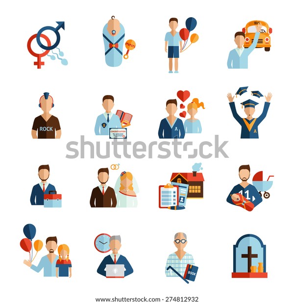 Person Life Stages Growing Process Icons: เวกเตอร์สต็อก (ปลอดค่า ...