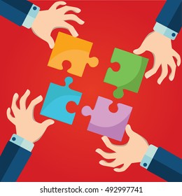 Person Making Puzzle Hand Puts Proper Stock Vector (Royalty Free ...