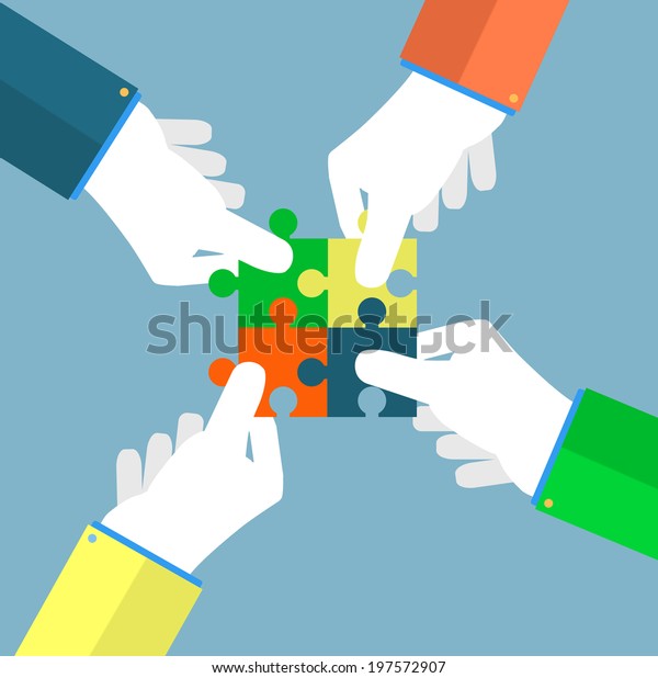 Person Making Puzzle Hand Puts Proper Stock Vector (Royalty Free ...