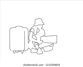 Person Map Line Drawing Vector Illustration Stock Vector (Royalty Free ...