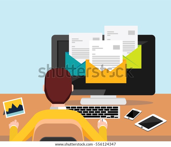 Person Reading Email On Desktop Illustration Stock Vector (Royalty Free ...