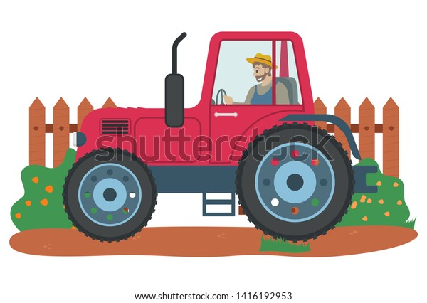 Person Riding Tractor Vector Farmer Busy Stock Vector (Royalty Free ...