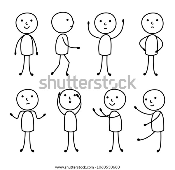 person set of gestures, stick figure pictograms, people