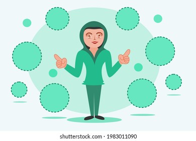 Person Standing Center Pointing Floating Circle Stock Vector (Royalty ...