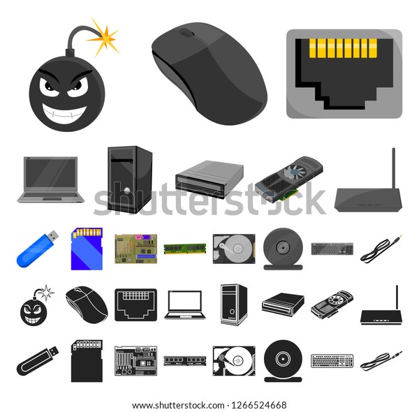 Personal Computer Cartoon Black Icons Set Stock Vector (Royalty Free ...