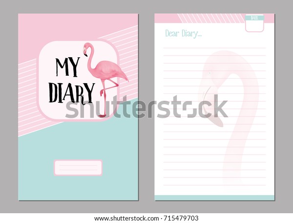 Personal Diary Template Set Pink Flamingo Stock Vector (Royalty Free ...