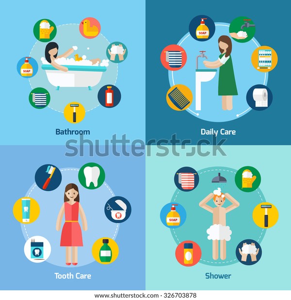 Personal Hygiene 4 Flat Icons Square Stock Vector (Royalty Free) 326703878