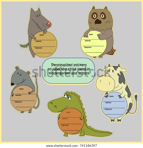 Personalized Stickers Animals Marking Childrens Objects Stock Vector ...