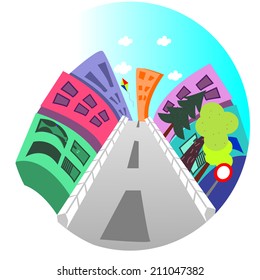 Perspective Colorful Street Vector Background Illustration Stock Vector ...