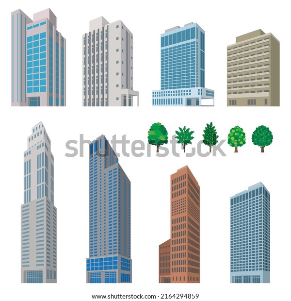 Perspective Illustrations Various Buildings Exterior View Stock Vector ...