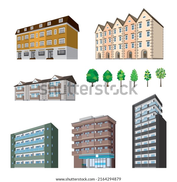 Perspective Illustrations Various Buildings Exterior View Stock Vector ...