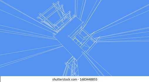 Perspective Outline Architecture Building 3d Illustration Stock Vector ...