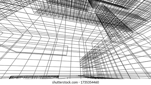 Perspective Outline Architecture Building 3d Illustration Stock Vector ...