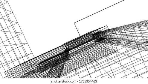 Perspective Outline Architecture Building 3d Illustration Stock Vector ...