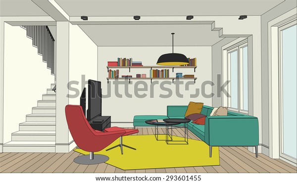 Perspective View Interior Living Room Stock Vector (Royalty Free) 293601455