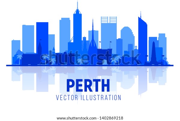 Perth Australia Silhouette Skyline Panorama White Stock Vector (Royalty ...
