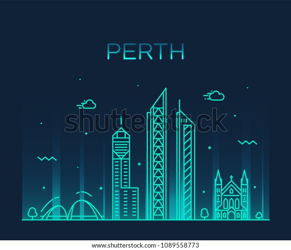 Perth City Skyline Western Australia Trendy Stock Vector (Royalty Free ...
