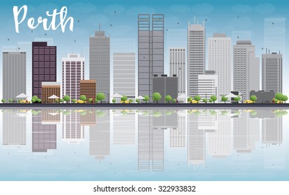 Perth Skyline Grey Buildings Blue Sky Stock Vector (Royalty Free ...