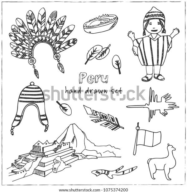 Peru Hand Drawn Doodle Set Sketches Stock Vector (Royalty Free ...