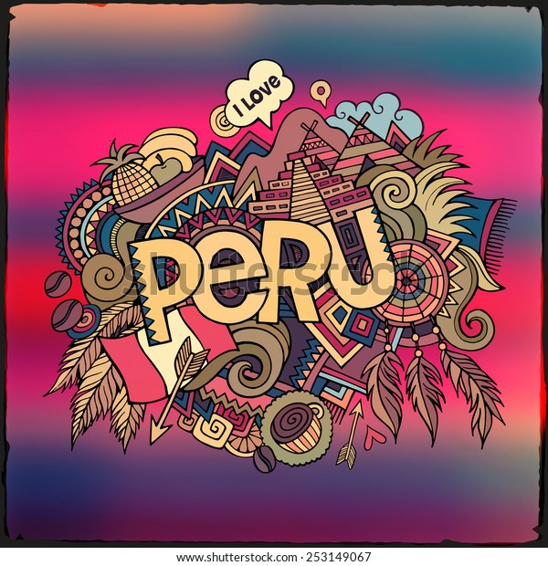 Peru Hand Lettering Doodles Elements Background Stock Vector (Royalty ...