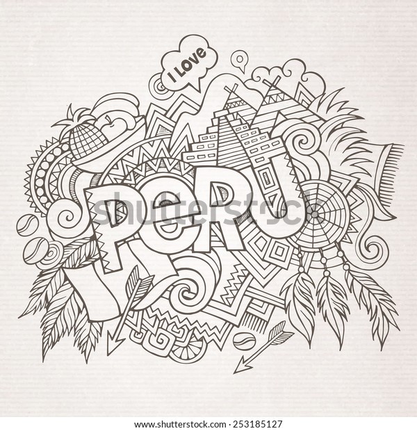 Peru Hand Lettering Doodles Elements Background Stock Vector (Royalty ...