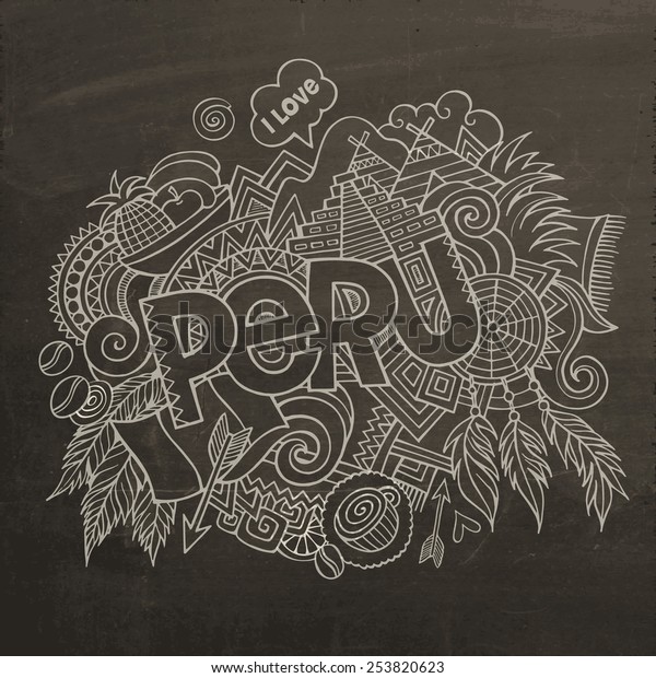 Peru Hand Lettering Doodles Elements Chalkboard Stock Vector (Royalty ...