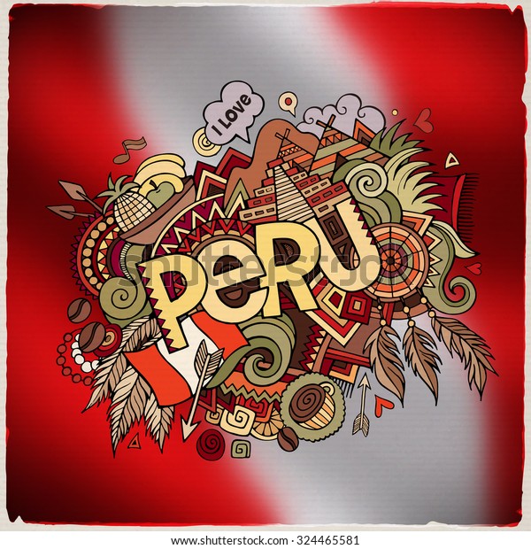 Peru Hand Lettering Doodles Elements Symbols: vector de stock (libre de ...