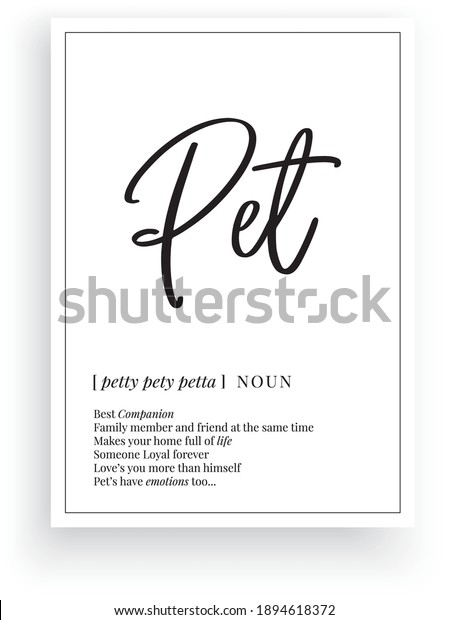 Pet Definition Vector Minimalist Poster Design Stock Vector (Royalty ...