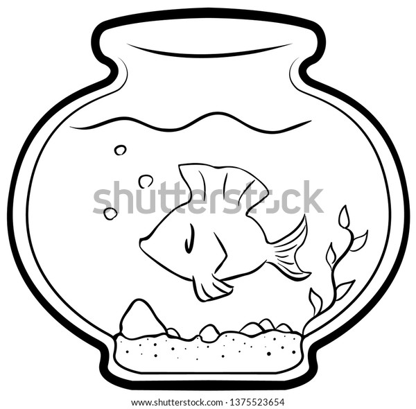 Vektor Stok Pet Fish Cartoon Line Drawing Vector (Tanpa Royalti ...