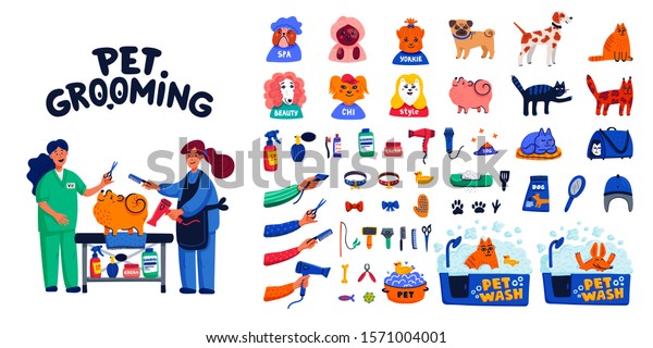 Pet Grooming Big Set Dog Care: เวกเตอร์สต็อก (ปลอดค่าลิขสิทธิ์ ...