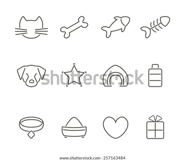 Pets Line Icons Set Trendy Thin Stock Vector (Royalty Free) 257163484