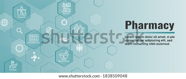 Pharmaceuticals Medications Icon Set Web Header Stock Vector (Royalty ...