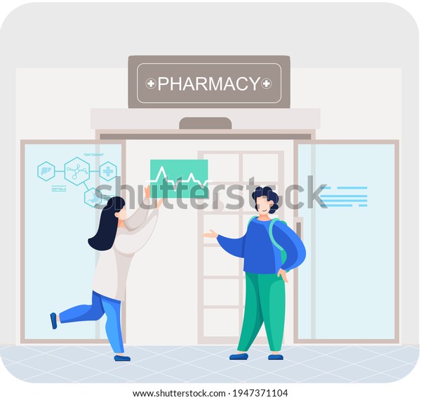 Pharmacy Store Sign Pharmacists Talking Patient Stock Vector (Royalty ...