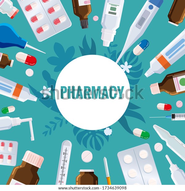 Pharmacy Template Frame Blister Tubes Spray Stock Vector (Royalty Free ...