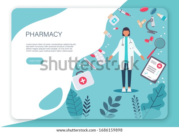 Pharmacy Vector Infographic Elements Woman Pharmacist Stock Vector ...