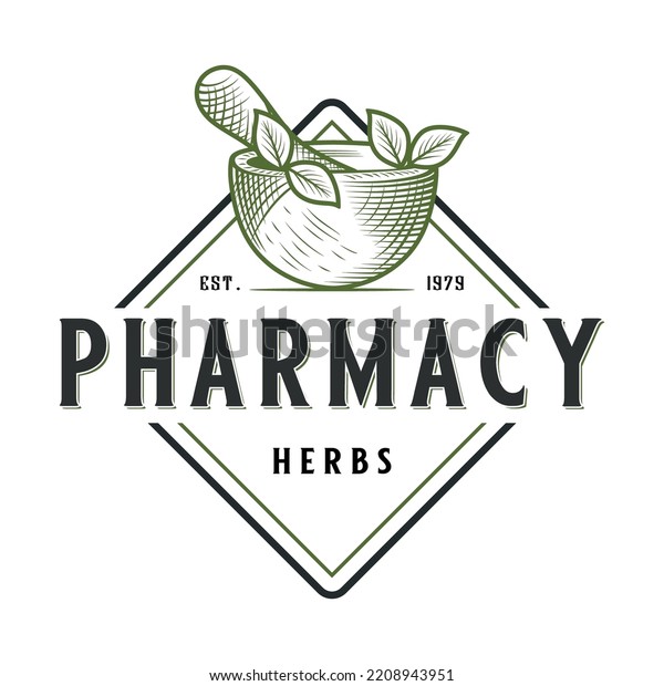 Pharmacy Vintage Logo Design Concept Mortar Stock Vector (Royalty Free ...