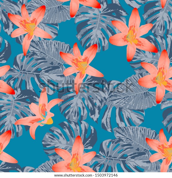 Philippine Flowers Seamless Pattern Tropic Leaves Stock Vector (Royalty ...