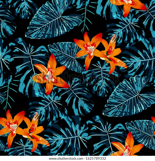 Philippine Flowers Seamless Pattern Tropic Leaves Stock Vector (Royalty ...