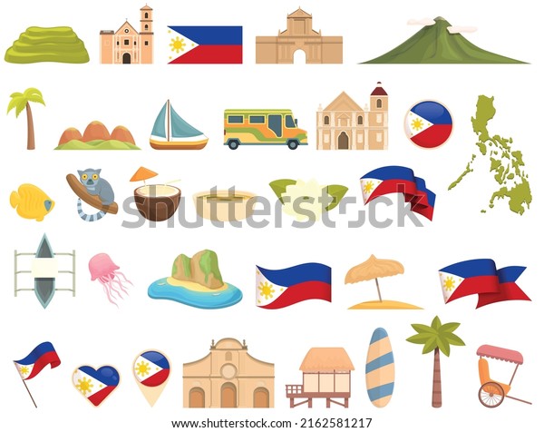 Philippines Icons Set Cartoon Vectoraa Landmark: เวกเตอร์สต็อก (ปลอดค่า ...