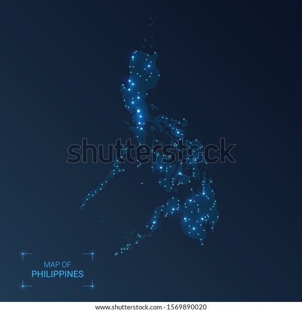 Philippines Map Cities Luminous Dots Neon : image vectorielle de stock ...