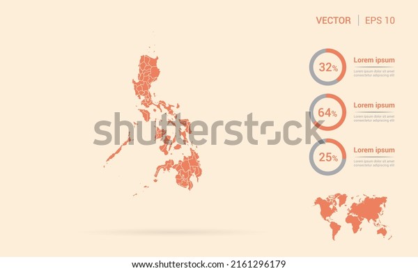 Philippines Map Orange Abstract Infographic Vector: เวกเตอร์สต็อก (ปลอด ...