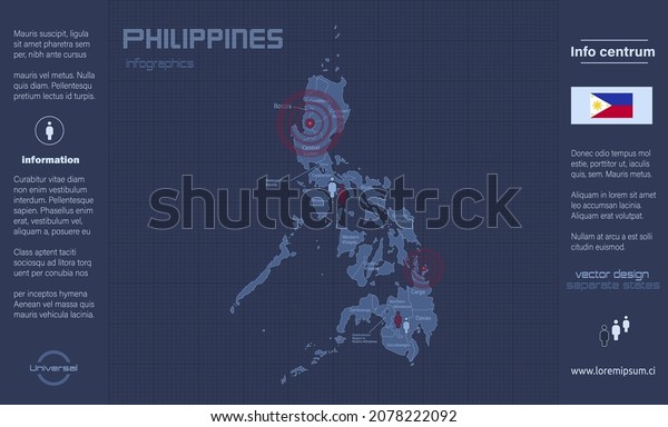 Philippines Map Separate Regions Names Infographics: стоковая векторная ...