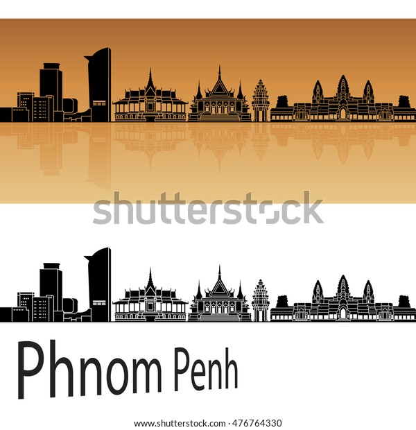 Phnom Penh Skyline Orange Background Editable Stock Vector (Royalty ...