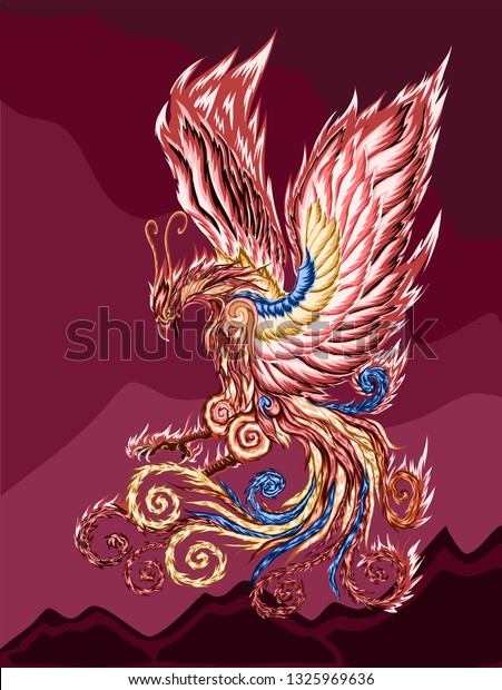 Phoenix Bird Illustration Vector Color Art: стоковая векторная графика ...